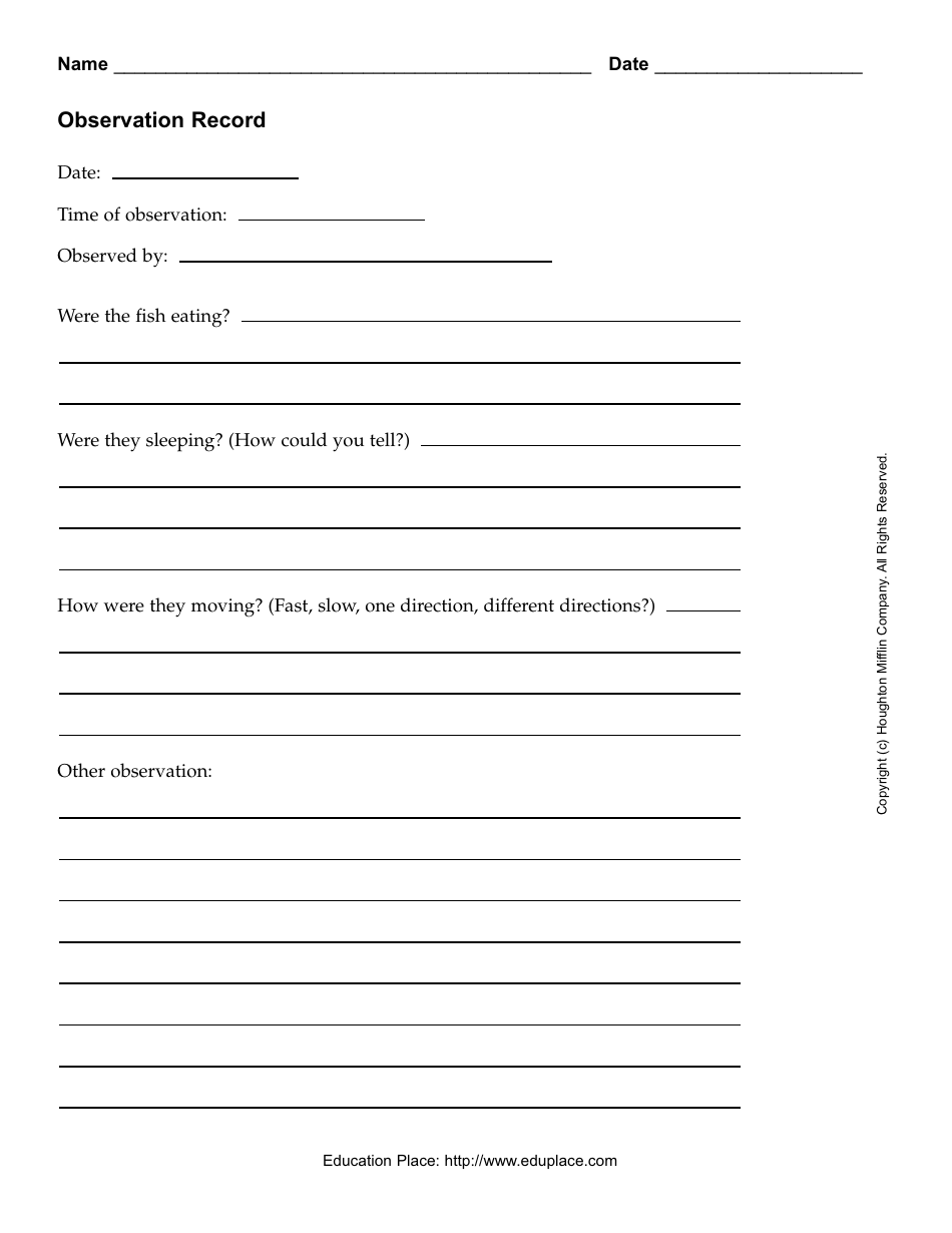 Fish Observation Record Template Download Printable PDF | Templateroller