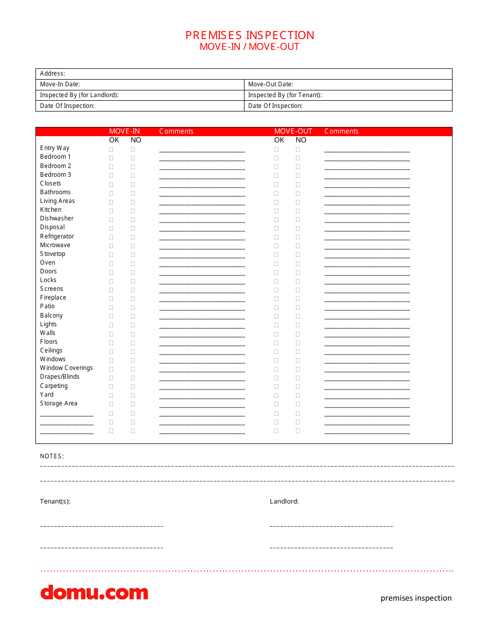 Premises Inspection Template - Move in / Move out - Fill Out, Sign ...