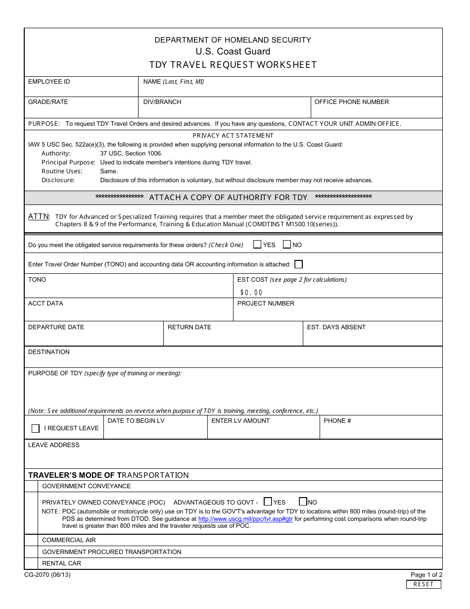 Form CG-2070 - Fill Out, Sign Online and Download Fillable PDF ...