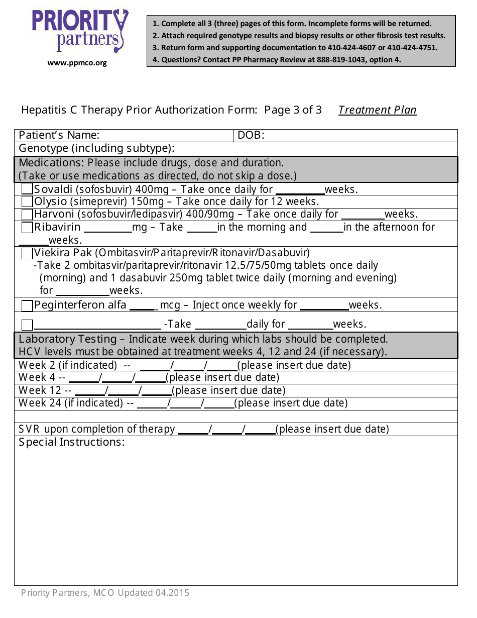 Hepatitis C Therapy Prior Authorization Form - Priority Partners - Fill ...