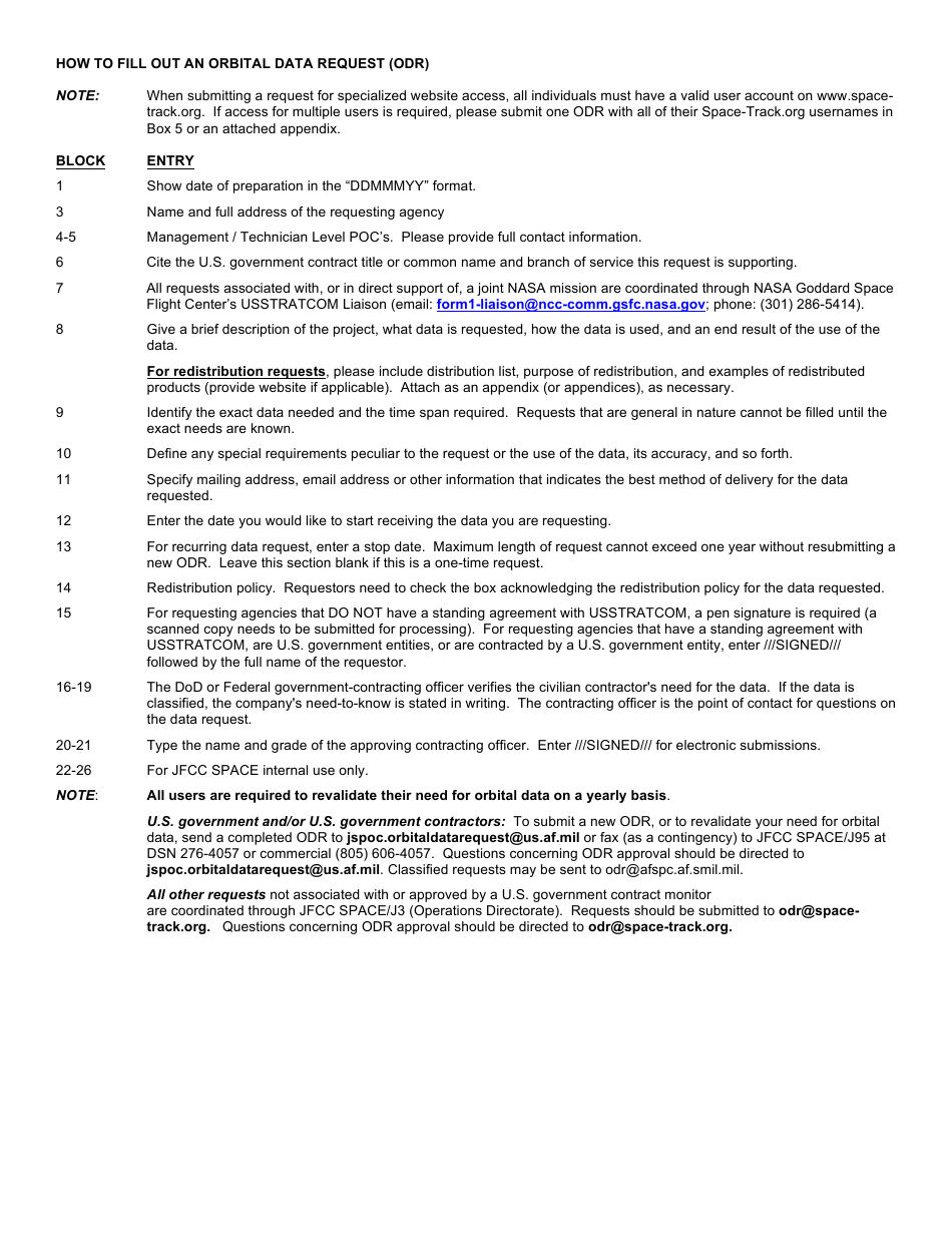 Orbital Data Request Form - Fill Out, Sign Online and Download PDF ...