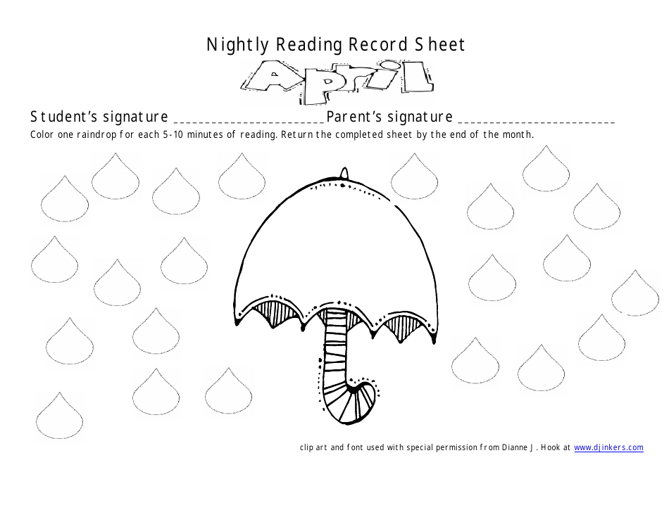 April Nightly Reading Record Sheet Download Printable PDF | Templateroller