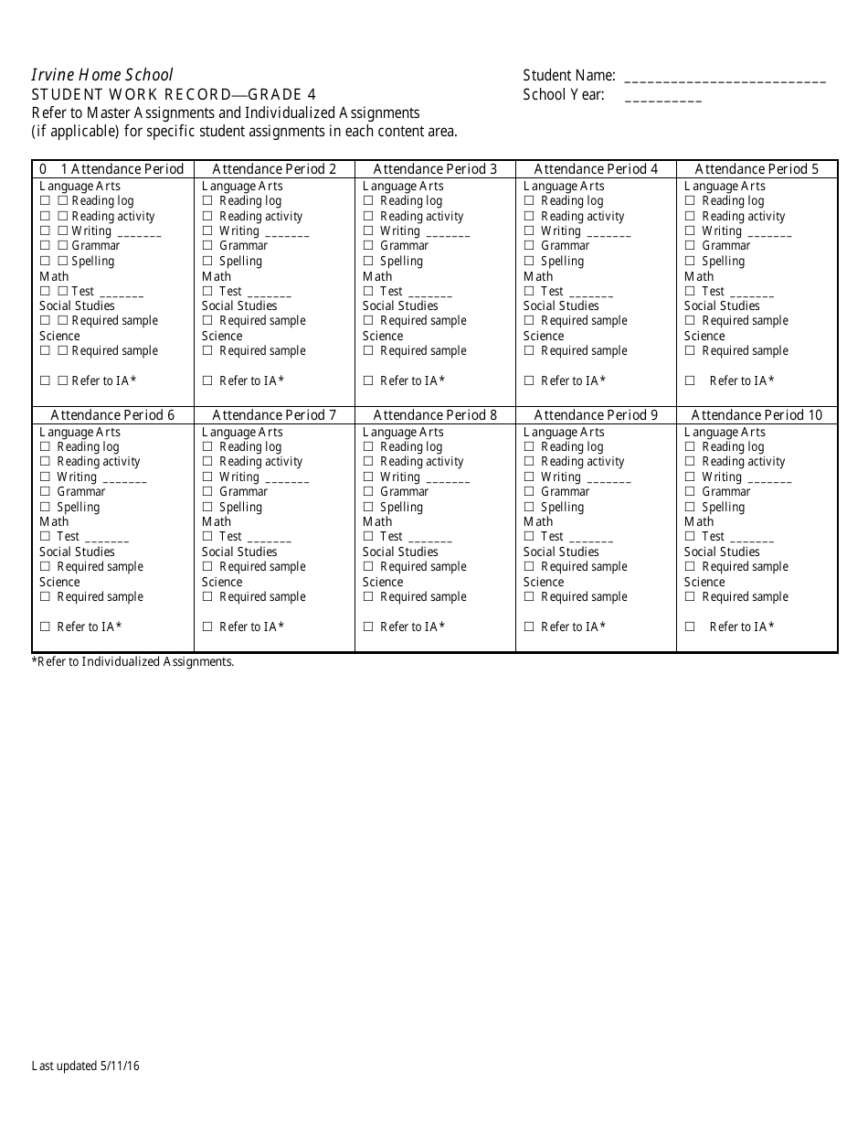 Progress Report Template for 4th Grade Students - Irvine Home School ...