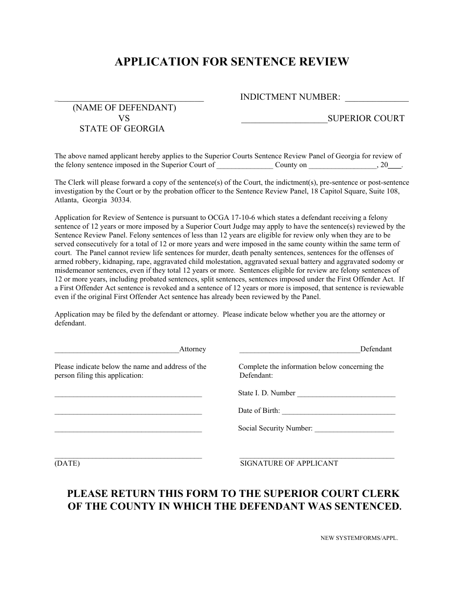 Georgia (United States) Application for Sentence Review - Fill Out ...