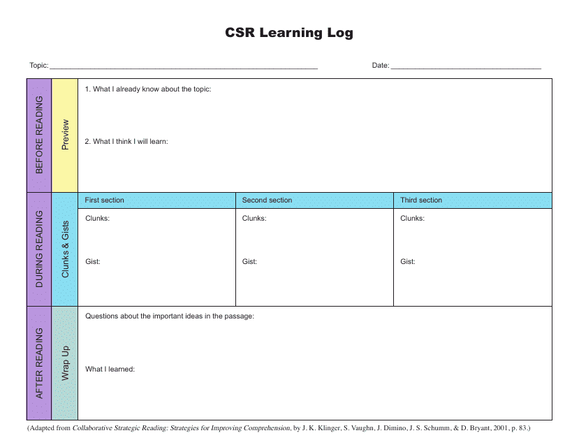 Csr Learning Log Download Printable PDF Templateroller