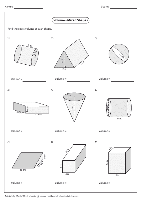 Volume Mixed Shapes Worksheet With Answers Download Printable PDF 