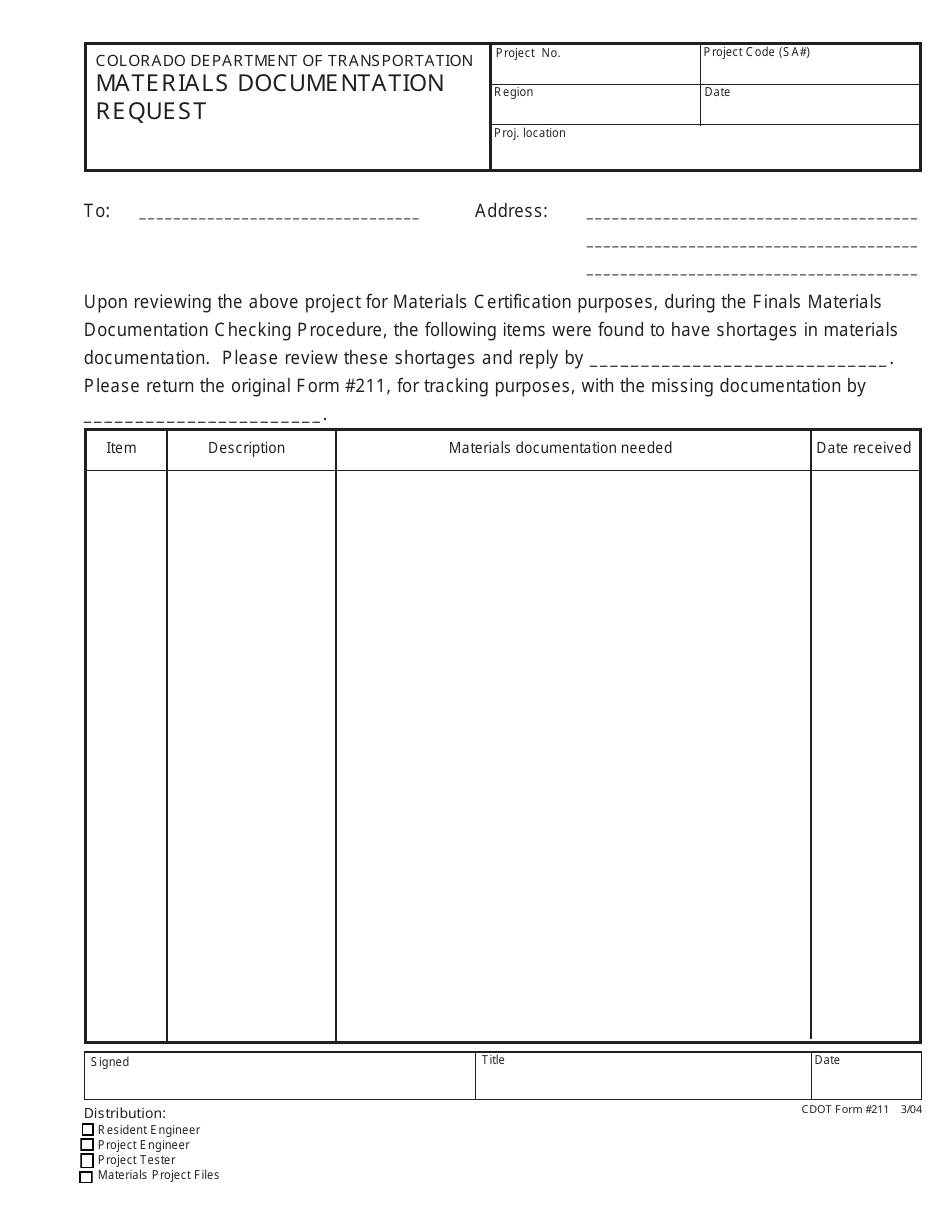 CDOT Form 211 - Fill Out, Sign Online and Download Fillable PDF ...