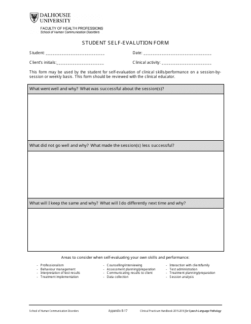 Student Self evaluation Form Dalhousie University Fill Out Sign Student Self evaluation Form Dalhousie University Fill Out Sign