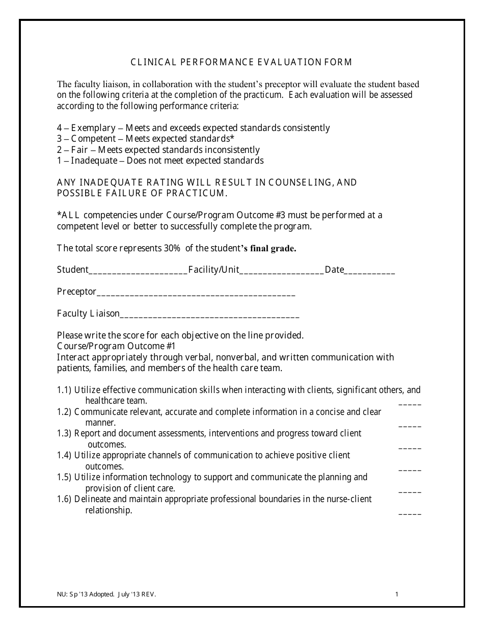 Clinical Performance Evaluation Form - Fill Out, Sign Online and ...