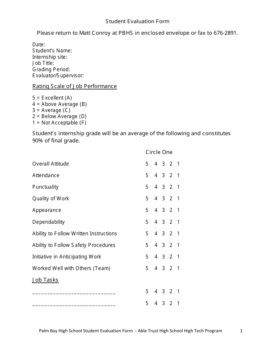 Student Evaluation Form - Palm Bay High School - Fill Out, Sign Online ...