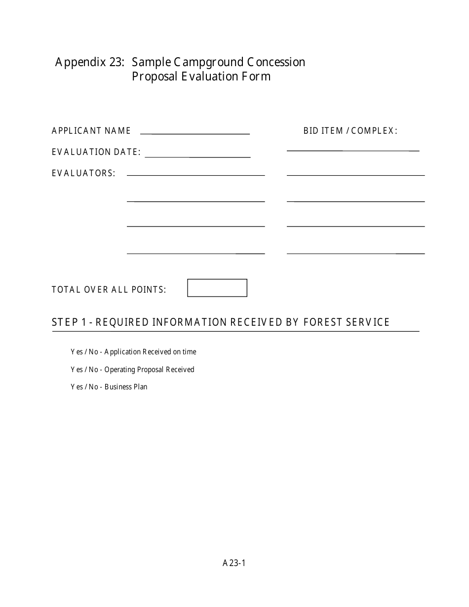 Sample Campground Concession Proposal Evaluation Form - Fill Out, Sign ...