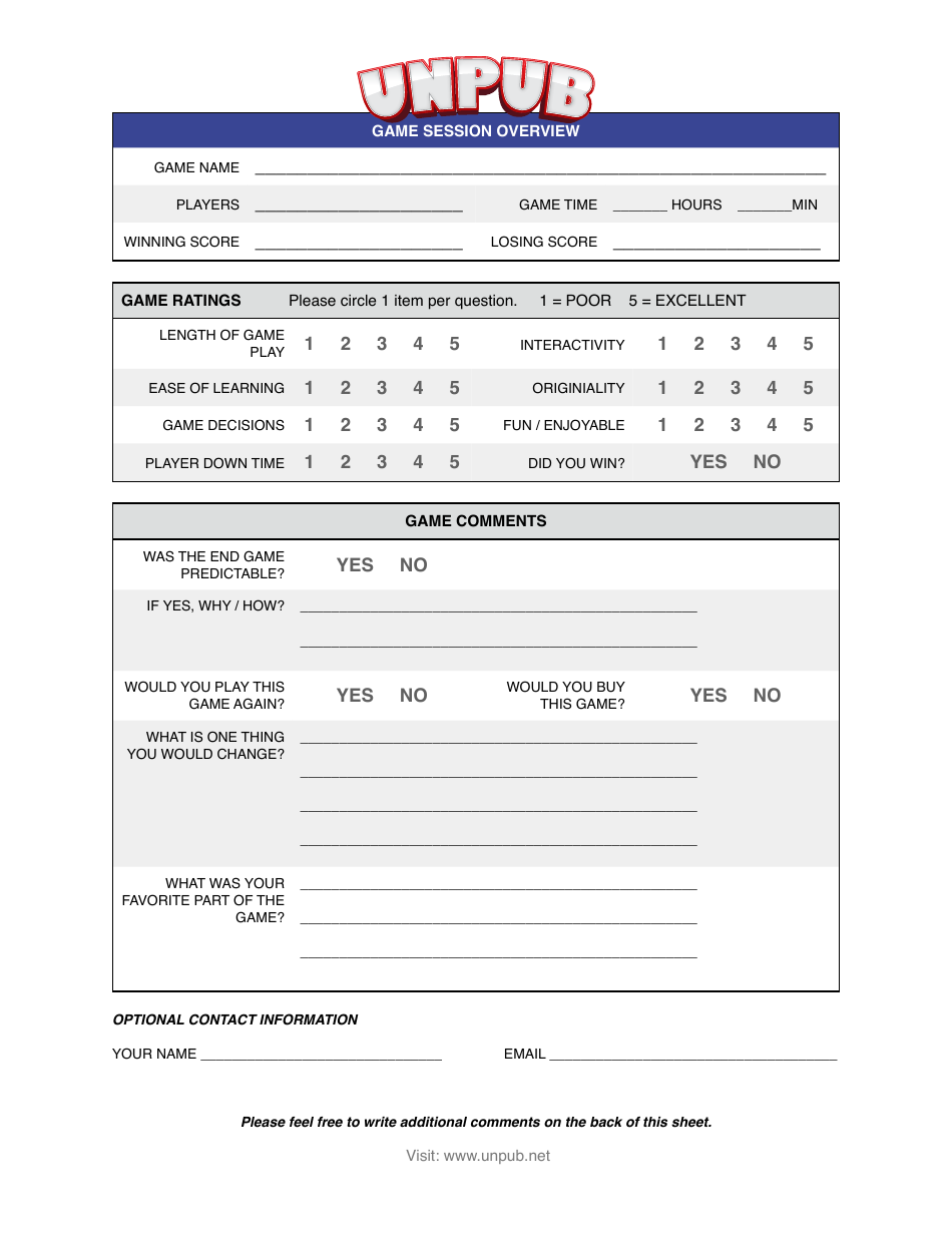 Game Session Overview Form - Unpub - Fill Out, Sign Online and Download ...