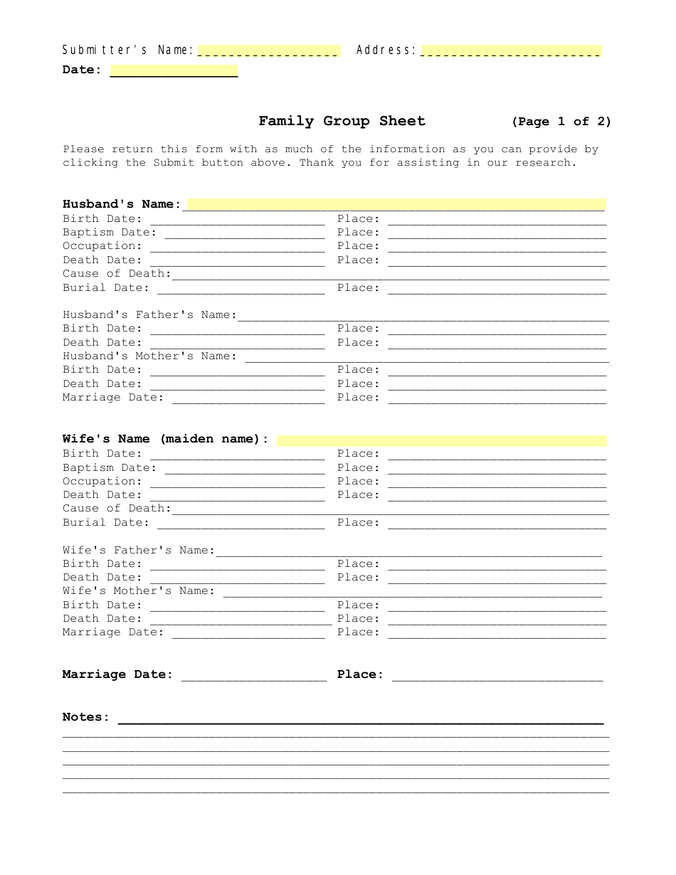 Family History Information Sheet Download Fillable PDF | Templateroller