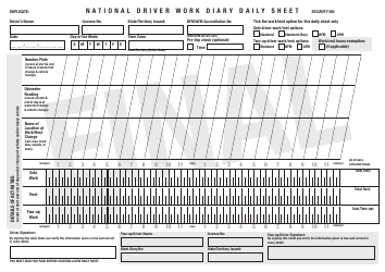 Driver Work Diary Daily Sheet Download Printable PDF | Templateroller