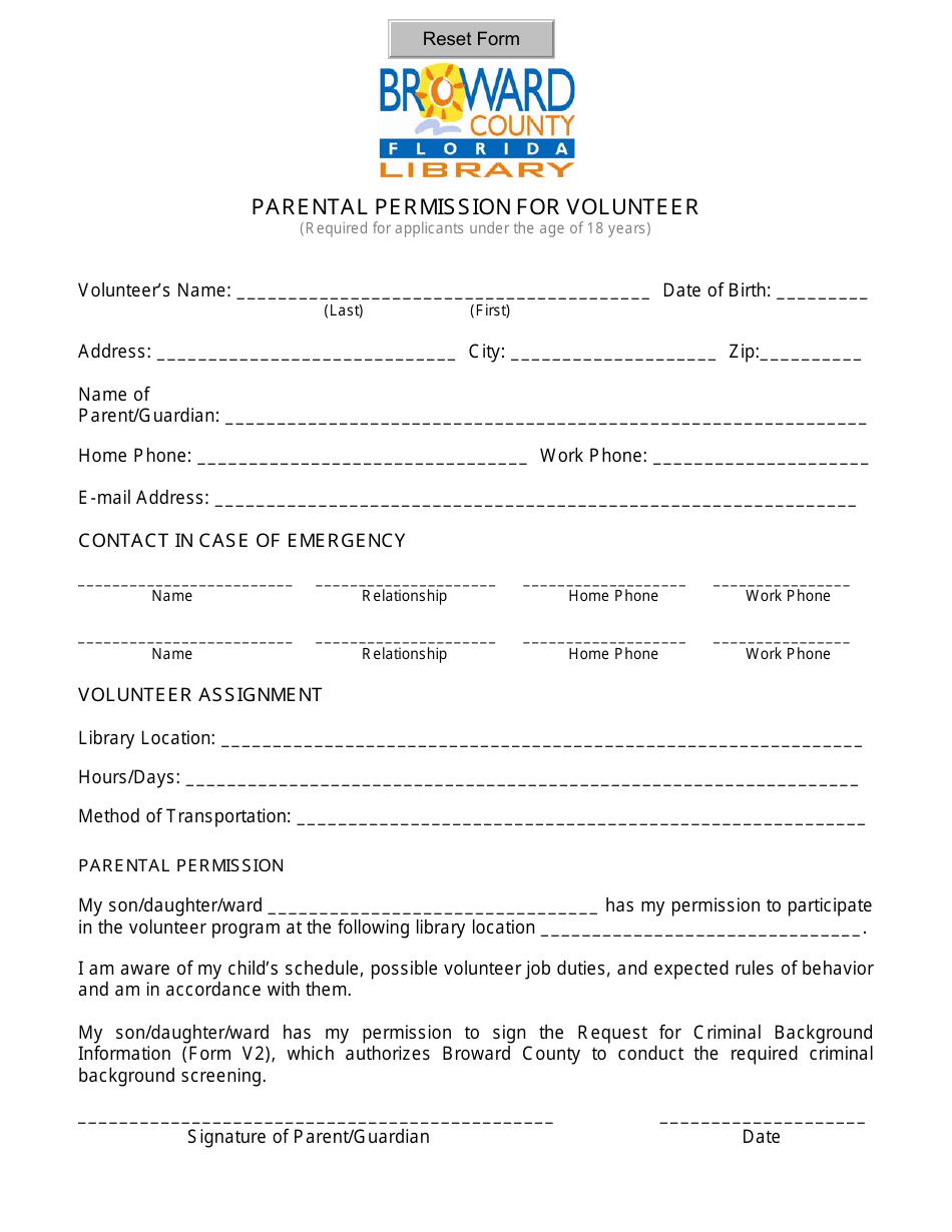 Broward County Florida Volunteer Application Form Broward County