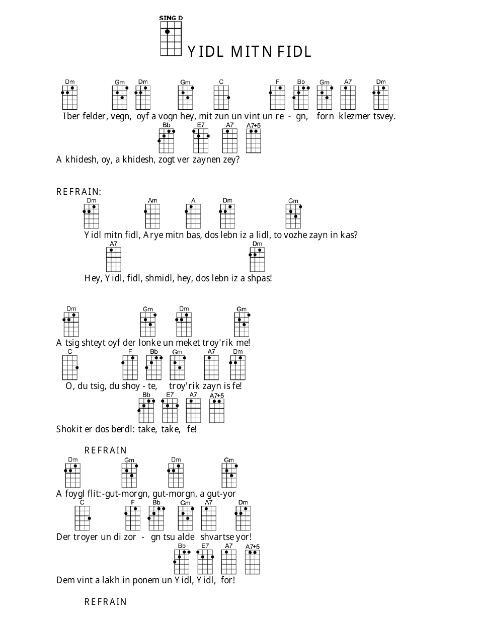 Yidl Mitn Fidl Ukulele Chord Chart Download Printable PDF | Templateroller