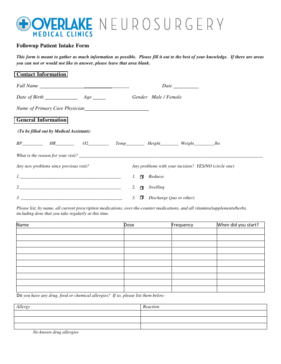 Patient Intake Form - Overlake Medical Clinics - Fill Out, Sign Online ...