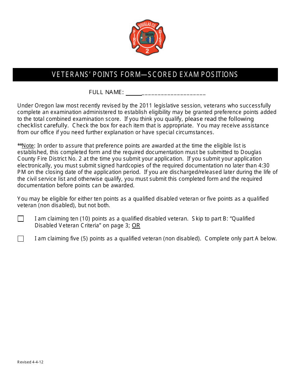 Oregon Veterans' Points Form - Scored Exam Positions - Fill Out, Sign ...