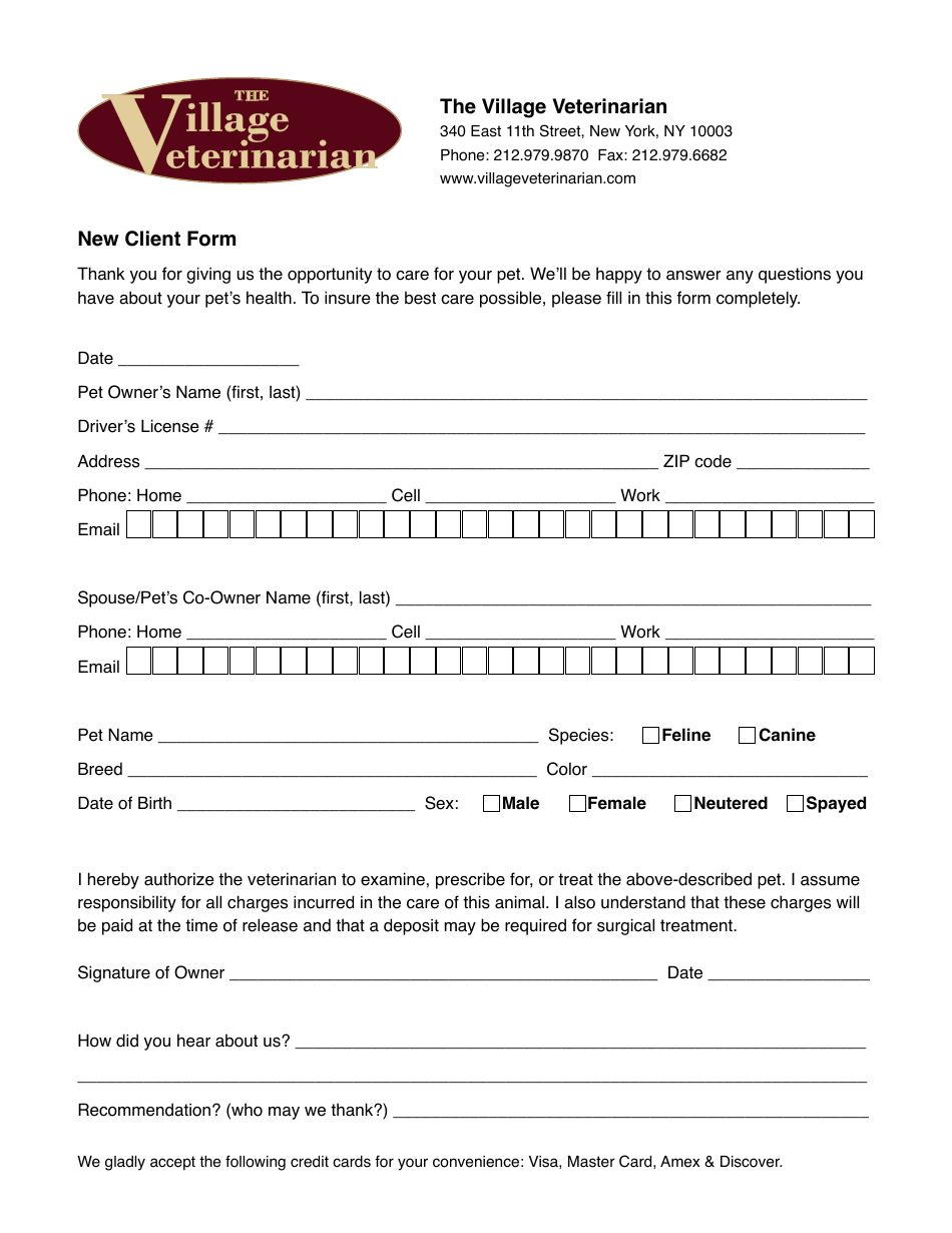 New Client Form - the Village Veterinarian - Fill Out, Sign Online and ...