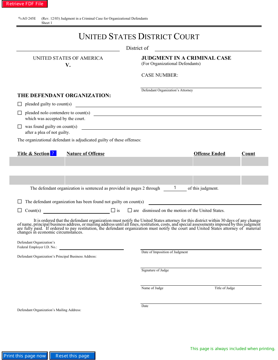 Form AO245E - Fill Out, Sign Online and Download Fillable PDF ...